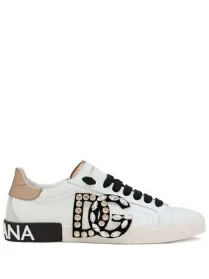 Dolce & Gabbana Portofino Rhinestone-embellished Sneakers - White