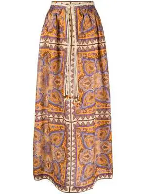 Zimmermann Halcyon Paisley-print Linen Maxi Skirt - Blue