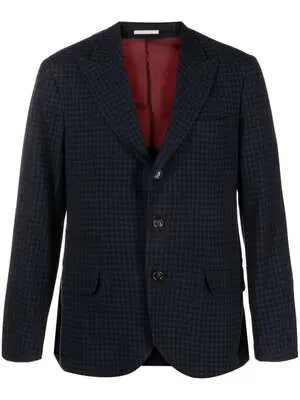 Brunello Cucinelli Houndstooth-pattern Wool-blend Blazer - Blue