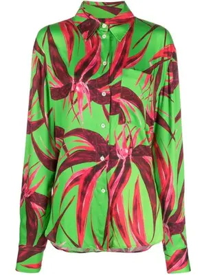 LOUISA BALLOU Floral-print Long-sleeve Shirt - Green