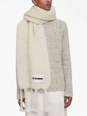 JIL SANDER Logo-patch Chunky-knit Scarf - Neutrals