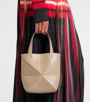 Loewe Puzzle Fold Mini Leather Tote Bag - Beige