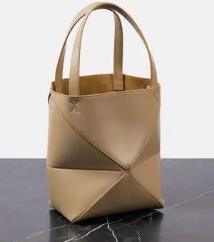 Loewe Puzzle Fold Mini Leather Tote Bag - Beige