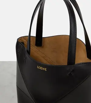 Loewe Puzzle Fold Mini Leather Tote Bag - Black
