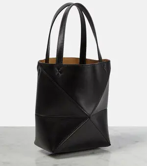 Loewe Puzzle Fold Mini Leather Tote Bag - Black