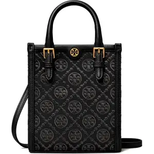Tory Burch Mini T Monogram North/south Tote - Black