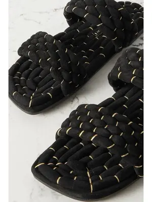 Dries Van Noten Woven Metallic Suede Slides