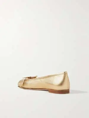 Manolo Blahnik Veralli Metallic Leather Ballet Flats - Gold