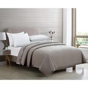 MELANGE COLLECTION Merino Wool Blanket With Satin Edge, Queen Grey