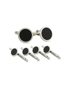 David Donahue Sterling & Onyx Inlay Stud & Cufflink Set - Silver