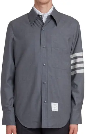 Thom Browne Four-bar Slim Fit Wool Shirt - Med Grey