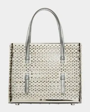 Alaïa Mina 20 Tote Bag In Metallic Perforated Leather Argent