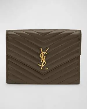 Saint Laurent Monogram Flap Clutch - Light Musk