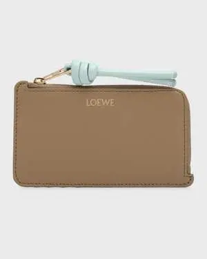 Loewe Knot Zip Card Case In Shiny Napa Leather - Sand/blue Iceberg