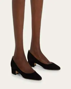 Manolo Blahnik Lista Suede Pumps - Black