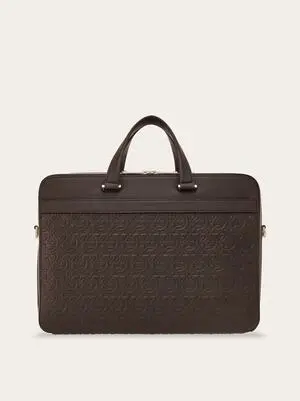 FERRAGAMO Ferragamo Embossed Gancini Briefcase Brown