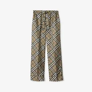 Burberry Check Silk Pyjama Trousers - Linden Beige