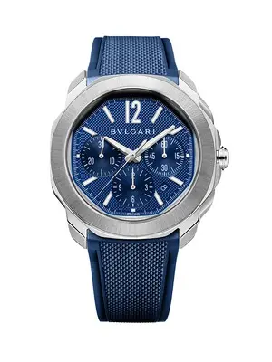 BVLGARI Octo Roma Stainless Steel & Rubber Chronograph Watch - Blue