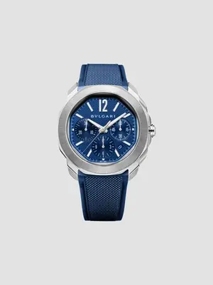 BVLGARI Octo Roma Stainless Steel & Rubber Chronograph Watch - Blue
