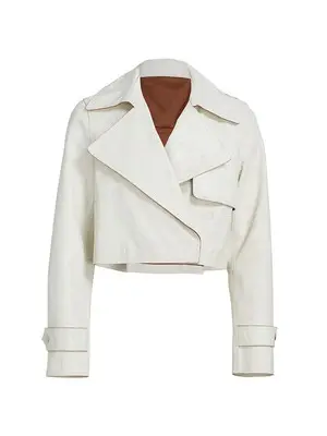 Helmut Lang Women's Cropped Trench Leather Jacket - White Brown  - White Brown