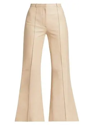 Oscar De La Renta Women's Flared Lamb Leather Pants - Bone  - Bone