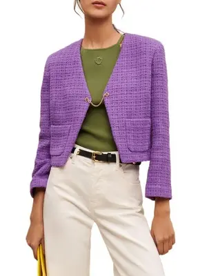 Maje Women's Cropped Tweed Jacket - Purple  - Purple