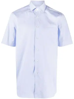 XACUS Striped Short-sleeve Cotton Shirt - Blue