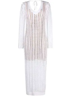 Brunello Cucinelli V-neck Open-knit Long Dress