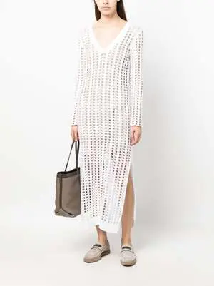 Brunello Cucinelli V-neck Open-knit Long Dress