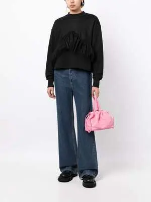 MSGM Cotton Sweatshirt With Tulle Overlay And Ruffled Detail