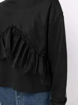 MSGM Cotton Sweatshirt With Tulle Overlay And Ruffled Detail