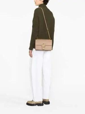 Pinko Classic Love Leather Shoulder Bag - Neutrals