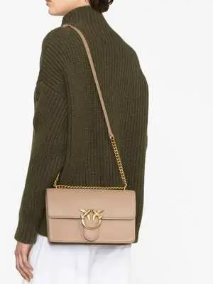 Pinko Classic Love Leather Shoulder Bag - Neutrals