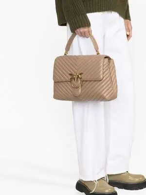 Pinko Large Love Bag Puff Chevron Quilted Nappa Leather Shoulder Bag