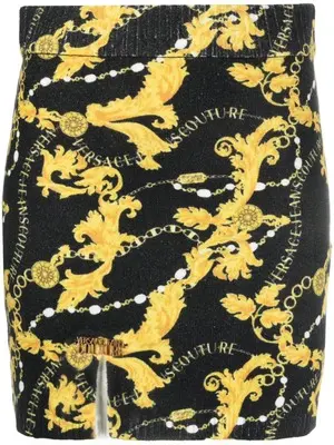 Versace Chain Couture-print Knitted Miniskirt - Black