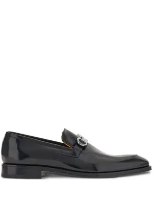 FERRAGAMO Gancini Leather Loafers - Black