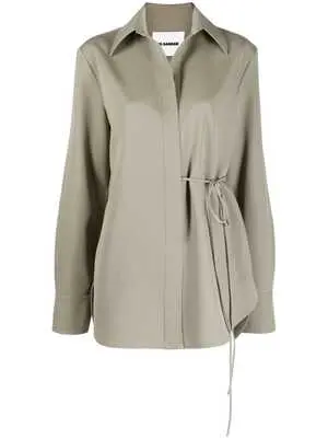 JIL SANDER Self-tie Wool Shirt - Green