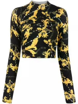Versace Chain Couture-print Cropped Jumper - Black