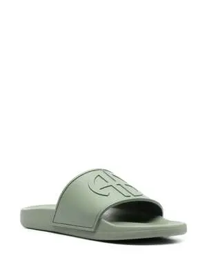 ANINE BING Logo-embossed Faux-leather Slides - Green
