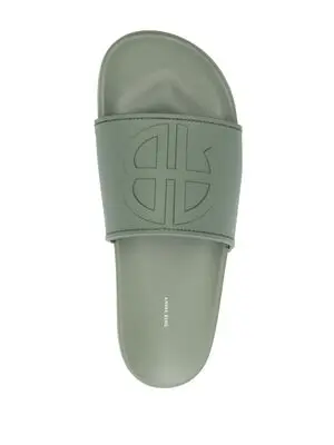 ANINE BING Logo-embossed Faux-leather Slides - Green