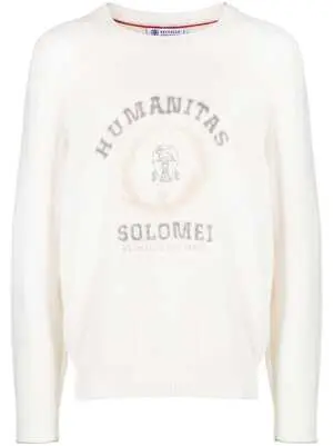 Brunello Cucinelli Logo-embroidered Cashmere Jumper - Neutrals