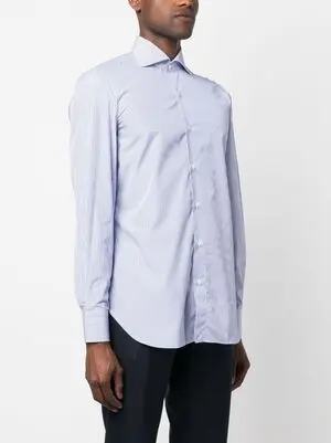 FINAMORE 1925 Spread-collar Striped Shirt - Blue