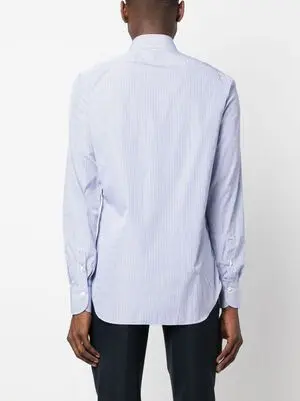 FINAMORE 1925 Spread-collar Striped Shirt - Blue