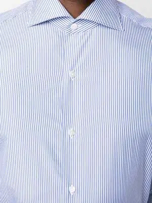 FINAMORE 1925 Spread-collar Striped Shirt - Blue