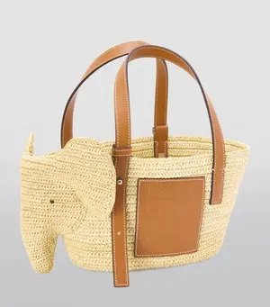 Loewe Small Woven Raffia Elephant Basket Tote