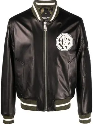 Roberto Cavalli Monogram-patch Leather Bomber Jacket