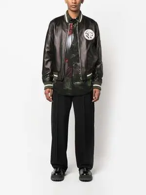 Roberto Cavalli Monogram-patch Leather Bomber Jacket