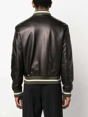 Roberto Cavalli Monogram-patch Leather Bomber Jacket
