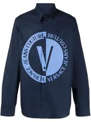 Versace Logo-print Cotton Shirt - Blue