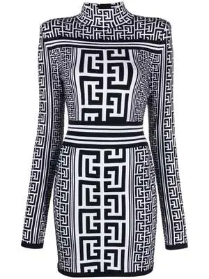 Balmain Monogram Jacquard Knit Minidress - White